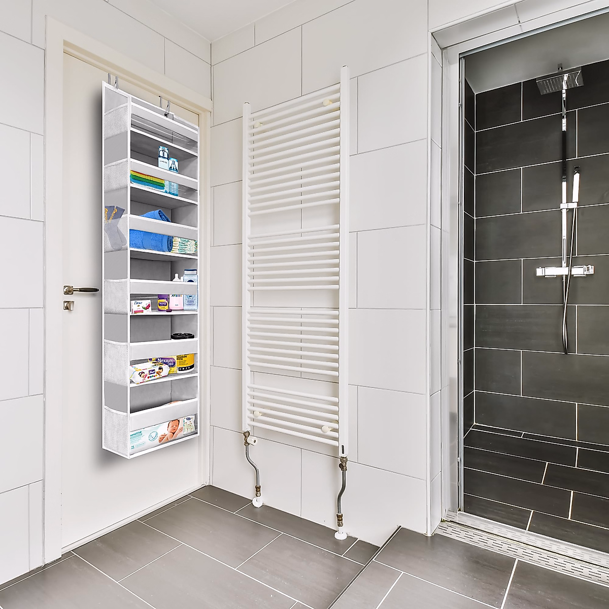 HOMELUX THEORY 1 PC Heavy Duty Over the Door Organizer 55x14x6.7, 6 Large Front & 12 Side Pockets, Hanging Storage Closet Door Organizer for Bedroom, Bathroom and Baby Nursery Storage (Baby Blue)