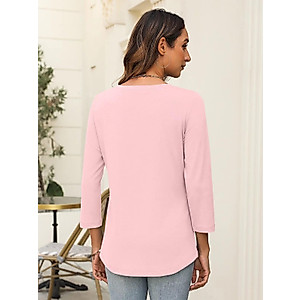 Minetom Women's V Neck 3/4 Sleeve T Shirt Solid Casual Basic Tops Summer Tees