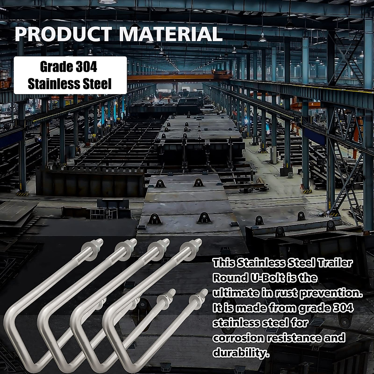 FITHOIST 4Pack Square U-Bolt 1/2"-13 Thread Size, 304 Stainless Steel U Bolts 1/2" D x 3-1/16" W x 7-5/16" L with Washers & Nuts, for Replacement Parts and Accessories for Sailboat Trailer