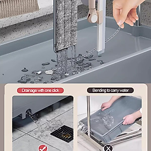 IGZVMBO Hanging Broom Mop Holder, Hand Trucks Broom, Movable Commercial Mop Rack, Cleaning Cart On Wheels, Tool Storage for Garage Garden Closet, 62x40x96cm(6slots), Silver