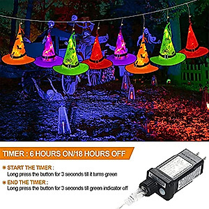 MZD8391 Halloween Decorations Lighted Witch Hats, 8Pcs Hanging Glowing Witch Hats 44ft Halloween Outdoor Lights String with 8 Lighting Modes for Outdoor, Garden, Yard, Tree