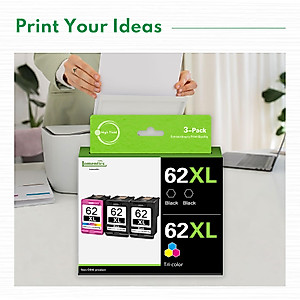 62XL Ink Cartridge Combo Pack (3 Pack,2Black/1Tricolor) -LOMENTI Compatible Ink Cartridges Replacement for HP 62XL Ink Cartridge for OfficeJet 250 5740 8040 ENVY 7640 5540 5642 5660 Printer