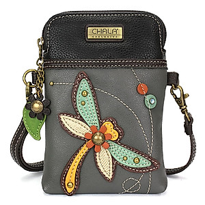 CHALA Crossbody Cell Phone Purse-Women Canvas Multicolor Handbag with Adjustable Strap - Special Edition - Dragonfly - gray