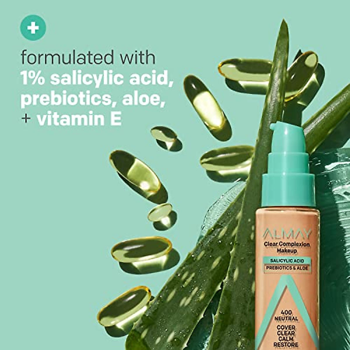 Almay Clear Complexion Acne Foundation Makeup with Salicylic Acid - Lightweight, Medium Coverage, Hypoallergenic, -Fragrance Free, for Sensitive Skin , 200 Buff, 1 fl oz.