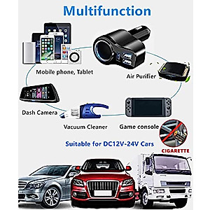 4 in 1 USB C Car Charger, 48W Multi USB Cigarette Lighter Adapter, Socket Splitter with 3 USB Ports, 12V/24V Dual USB Type C PD Fast Car Charger Adapter for iPhone 14/13/12/11,iPad,Samsung,LG,GPS