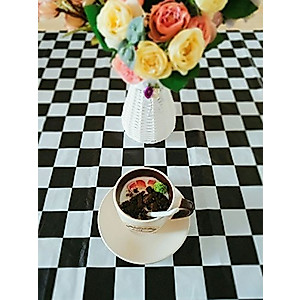 BRICHBROW Pcs of 2 Premium Plastic Checkered Flag Tablecloths Picnic Table Covers, Tablecovers Party Favor (2, Black)