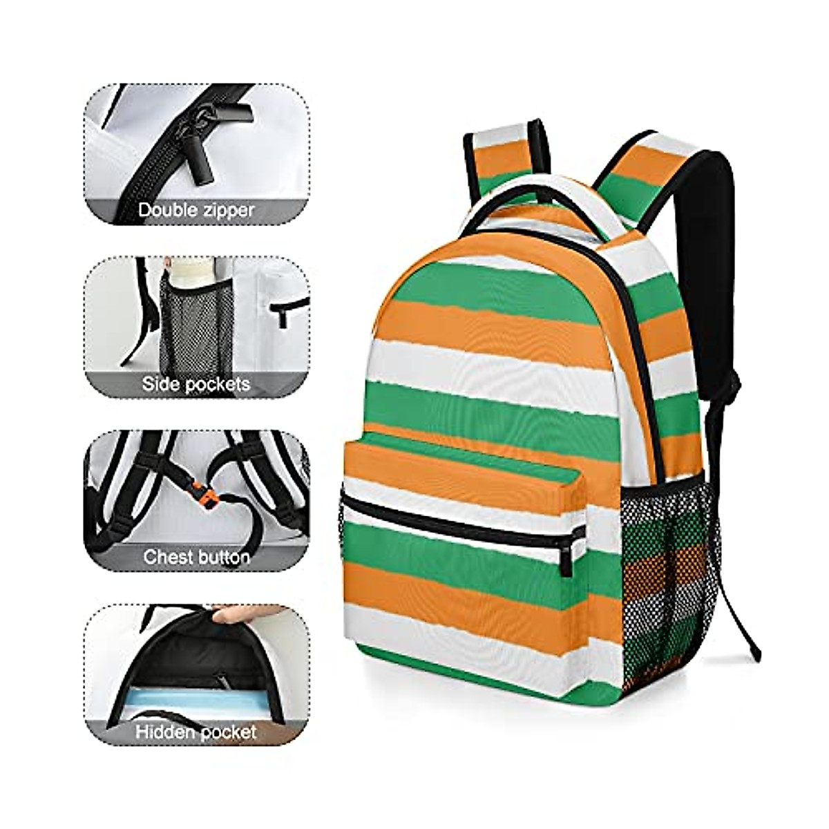 Stripes Saint Patrick Kids Backpack, Student School Bags for Boys & Girls, Bookbags with Adjustable Strapfor Travel