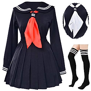 Classic Japanese School Girls Sailor Dress Shirts Uniform Anime Cosplay Costumes with Socks Set(Black)(M = Asia L)(SSF08BK)