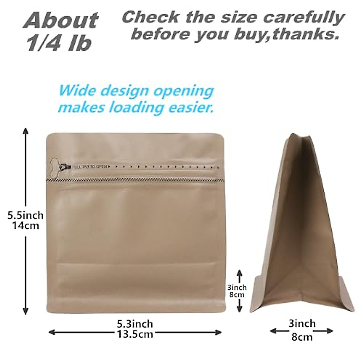 BAAGGNAA 150 Pack High Barrier Stand-Up Coffee Bean Bags with Vented Valve Matte Metallic Ziplock Heat-Sealable & Resealable Solid Color Pouches (Square,5.3 * 5.5 inch,1/4 lb,Light Brown)