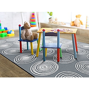 Flagship Carpets Circles Abstract Educational Area Rug for Kids Room Seating Décor, Children's Classroom, Play Carpet for Teaching and Playroom, Seats 24, 7'6" x 12', White & Grey