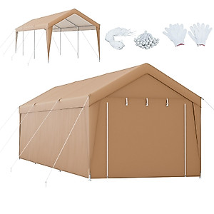 S AFSTAR 10x20FT Carport with Sidewalls, Heavy Duty Car Shelter Tent with 2 Roll-up Doors, 180g PE Canopy, 8 Sturdy Galvanized Steel Legs, Portable Garage Car Port Canopy for Car Boat Party Wedding