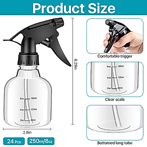 Worldity 24 Pcs Empty Plastic Spray Bottles 8oz, Spray Bottles for Cleaning Solutions, Mini Spray Bottles with Measurement Adjustable Nozzle, Refillable Spray Bottles for Hair Plant Kitchen Bath
