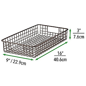 mDesign Metal Wire Bathroom Storage Shallow Bin Basket - Holder Tray for Organizing Cabinets, Shelves, Closets, Countertops - Concerto Collection - Bronze