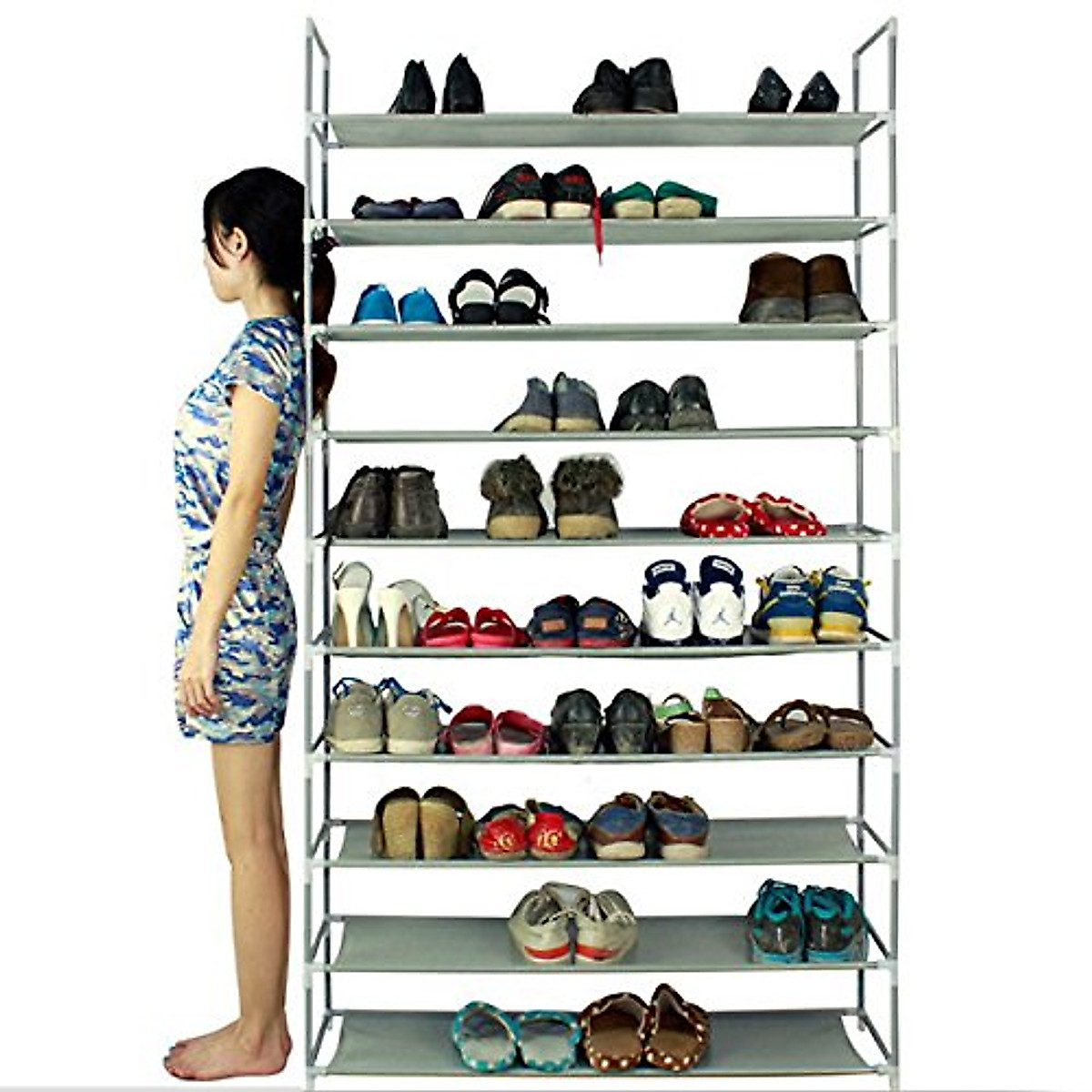 wenyuyu Shoe Rack Organizer Storage with Dustproof Cover - 10-Tier Free Standing Shoe Racks Cabinet for Closets,Shoe Stand,Shoe Shelf Storage (Grey)