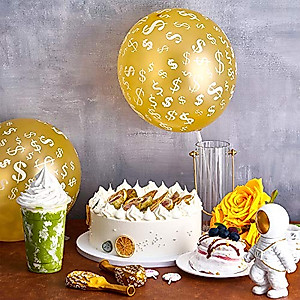 50 Pieces Golden Latex Balloons Symbol Theme Decorations with 2 Rolls of Gold Ribbons for Birthdays Weddings Retirement Baby Showers Party Anniversary Decorations, 12 Inch
