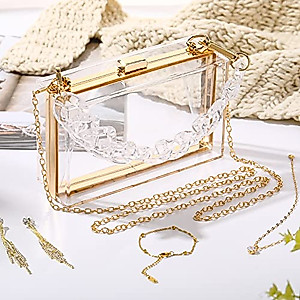 Jadive 4 Pcs Women Acrylic Purse Clear Clutch Bag Evening Purses Clutch for Wedding Vintage Banquet Handbag Earrings Necklace Bracelet Jewelry Set