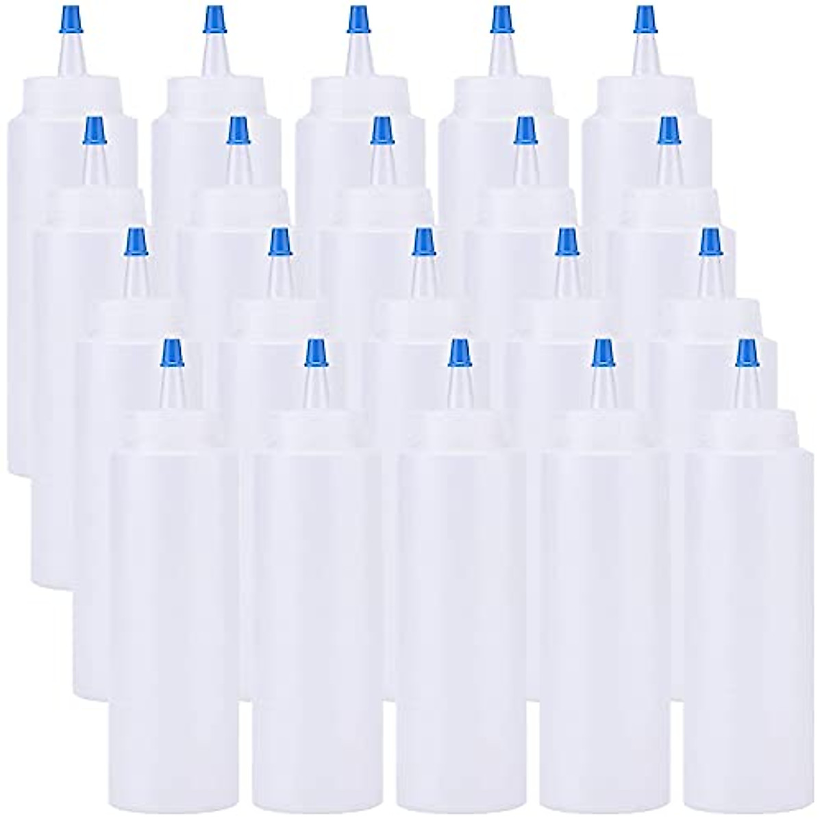 Fasmov 20 Pack 8-ounce Plastic Condiment Squeeze Squirt Bottles, Plastic Squeeze Bottles with Blue Tip Cap for Ketchup, Sauces, Salad Dressings, Crafts and More