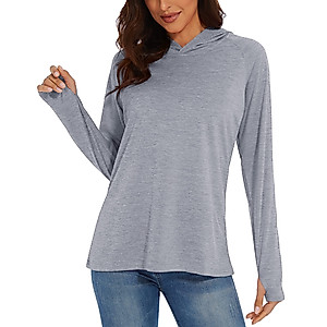 Womens UPF 50+ Hoodie Long Sleeve Sun Shirt Workout Shirts Runnig Shirts Quick Dry Summer Fishing Shirts for Women Breathable Beach Shirts Light Grey