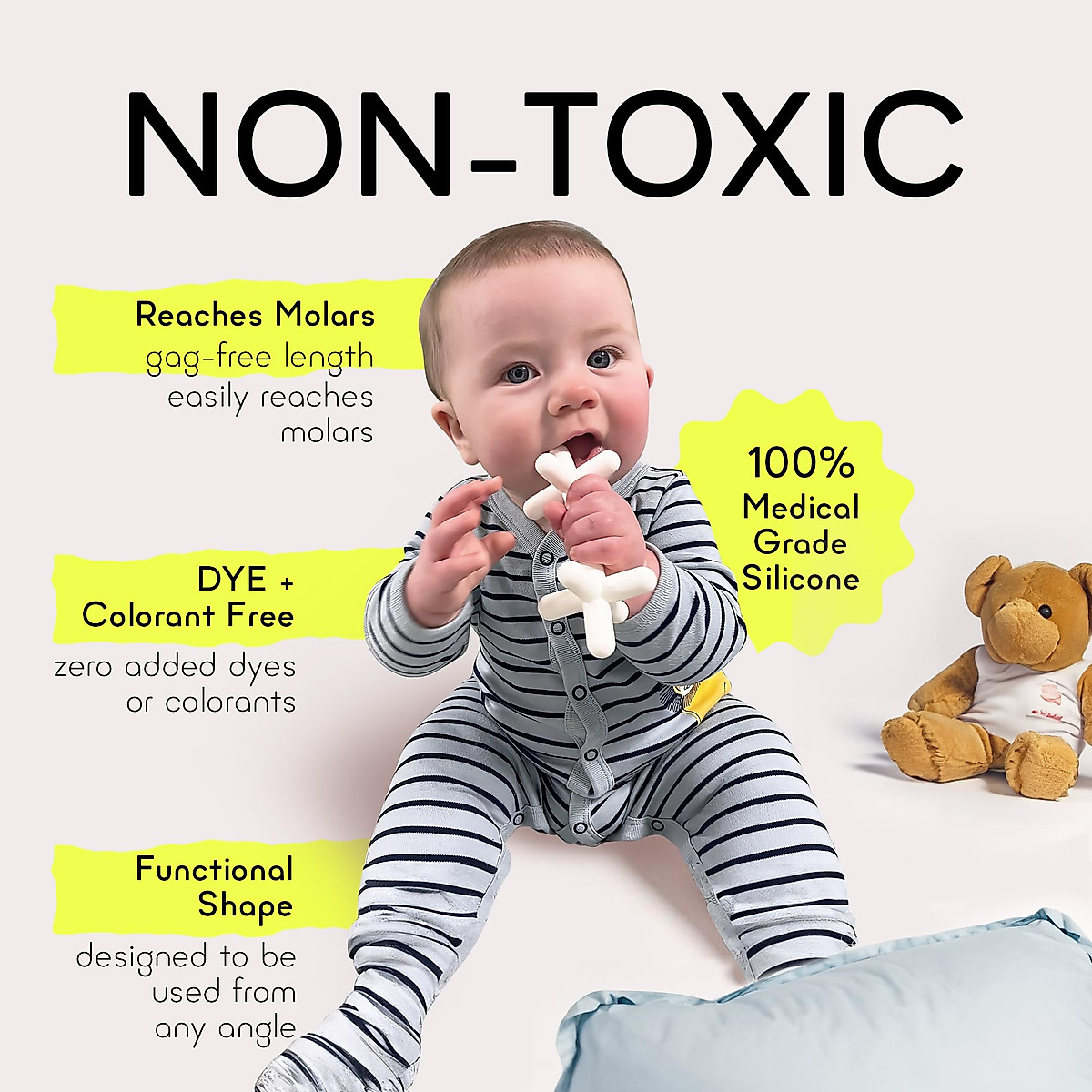 Moonlight Silicone Teethers for Babies, Baby Teether for Infants, Toddlers, Newborns, Dishwasher and Freezer-Safe Teething Toy, White - Moonjax