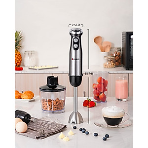 LIMENT 5-in-1 Multi-Purpose Hand Blender, 20-Speed Immersion Blender, Heavy Duty & Low-Noise DC Motor, With Food Chopper, Whisk, Milk Frother, Mixing Beaker, BPA-Free