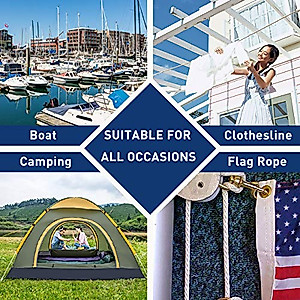 SMART&CASUAL 150 ft 1/5 inch (5mm) Nylon Poly Rope Flag Pole Polypropylene Clothes Line Camping Utility Good for Tie Pull Swing Climb Knot ((45.8M) 150ft, White)