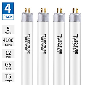 Wesome Lighting 12 Inch F8T5/CW LED Replacement Bulbs, 4100K Cool White, T5 LED 5 Watts Replace Fluorescent Bulb with LED, 550 Lumens, Replacement Tube for Counter and Cabinet Fixture, 4 Pack