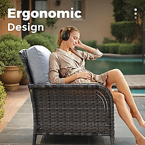 2 Pieces Wicker Patio Chairs - Outdoor Rattan Chairs Set of 2,All-Weather PE Wicker Dining Chair Set with High Back and Deep Seating for Deck Porch,Light Grey