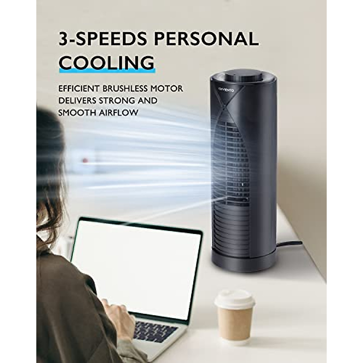 Kimviento Small Tower Fan, 80° Oscillating Fan, Portable Desk Table Fan with 3 Speeds, Quiet Cooling, 13 Inch Personal Bladeless Fan for Bedroom Home Office Desktop