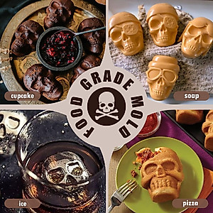 HKNMTT Halloween Silicone Molds for Baking Extra large, 6 Cavities 3D Skull Cake Pizza Pan Molds, Nonstick Halloween Skeleton Mold for Ice Cupcake