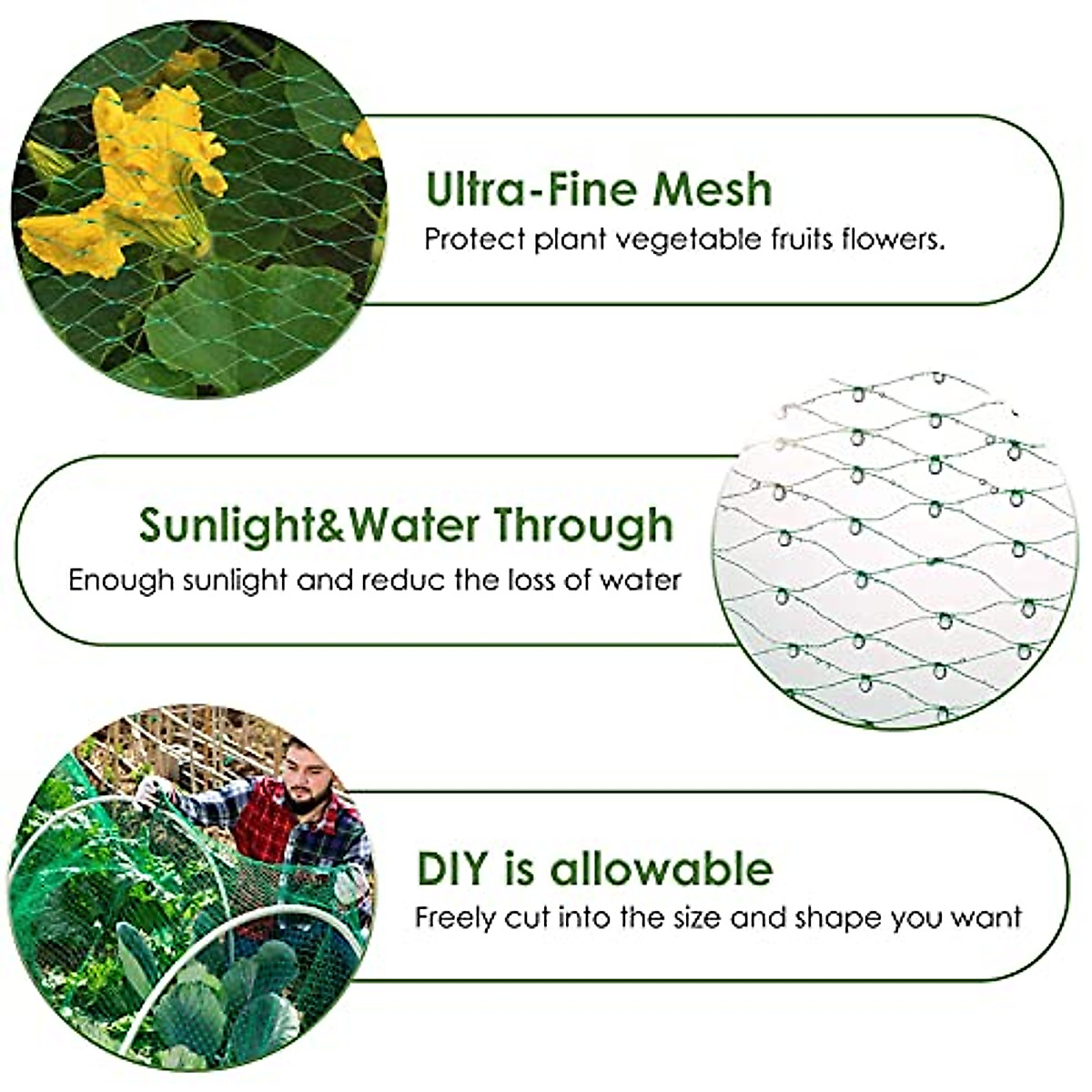 Ruolan Bird Netting for Garden Protect Vegetable Plants and Fruit Trees,Plastic Trellis Netting for Birds, Deer,Squirrels and Other Animals