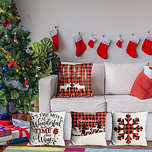 Scceatti Christmas Throw Pillow Covers 18x18 in Square Farmhouse Pillow Cover with Zipper Plaid Textured Striped Aesthetic Xmas Style Pillow Case Protector for Couch Bed Living Room Decor Gifts Deals