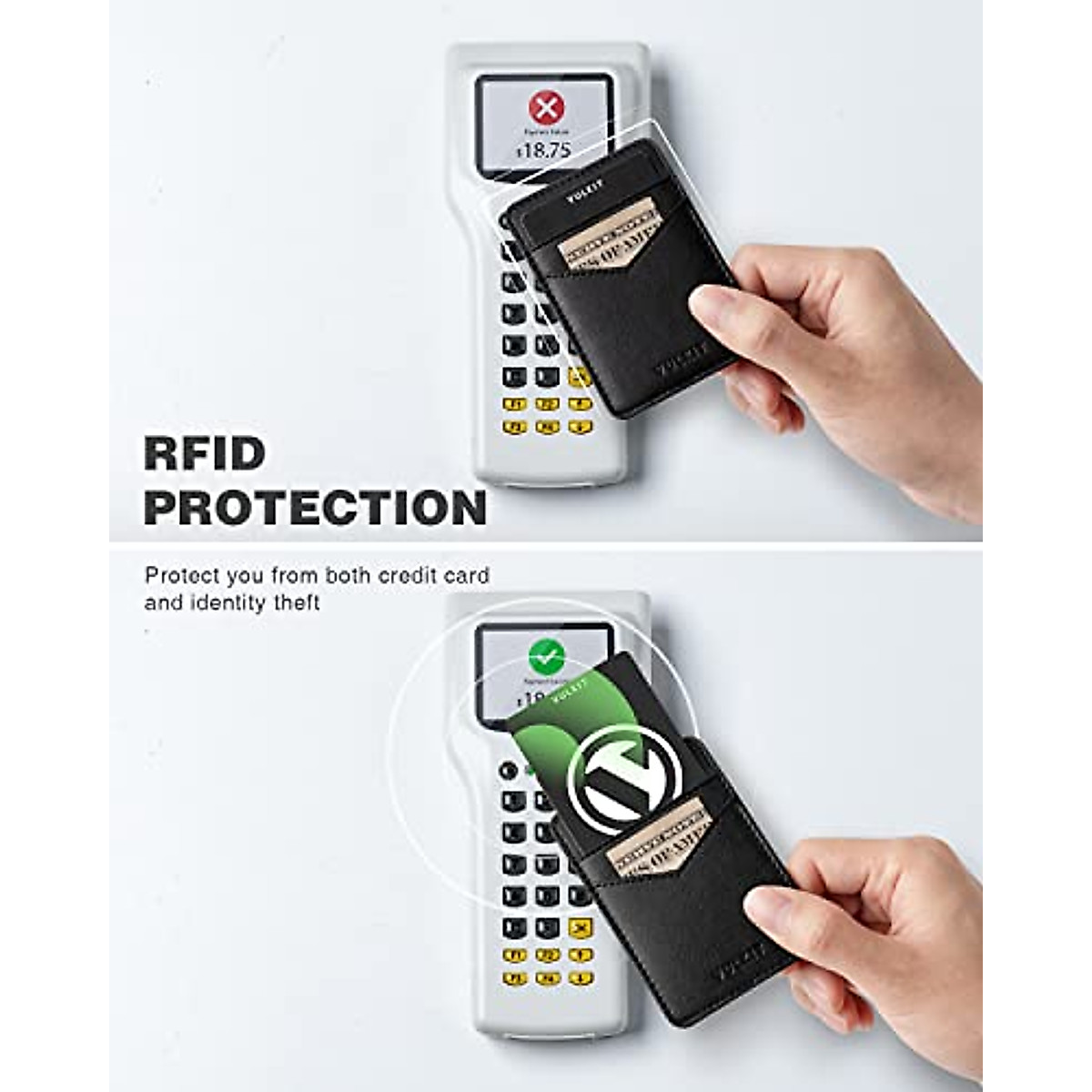 VULKIT Cell Phone Wallet, Card Holder for Back of Phone Leather Adhesive Pocket RFID Blocking Credit Card Sleeves Black