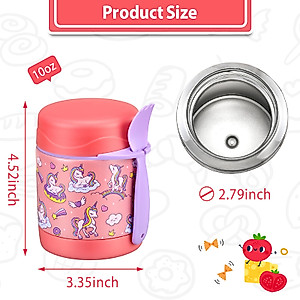 10oz Soup Thermo for Hot Food Kids,Lunch Thermo Kids Food Jar with Spoon Hot Insulated Food Containers,Leak Proof Stainless Steel Wide Mouth Lunch Food Thermo Jar for School(Pink-Unique Horse)