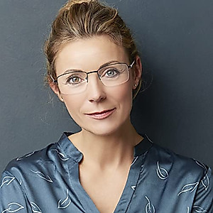 FEIVSN Progressive Multifocus Reading Glasses Blue Light Blocking, Multifocal Readers for Men Women Trifocal Lightweight Eyewear Half Metal Frame Titanium Alloy (3 Pack: Black+Gun+Silver, 2.00)