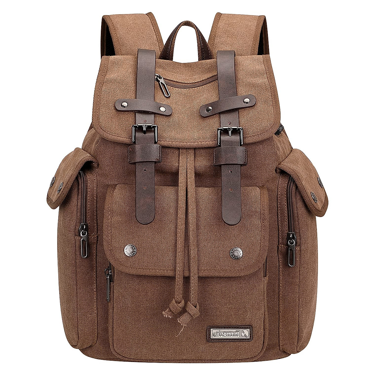 WITZMAN Canvas Backpack for Men & Women Vintage Rucksack Backpack High Capacity Bookbag for School (A8004 Brown)