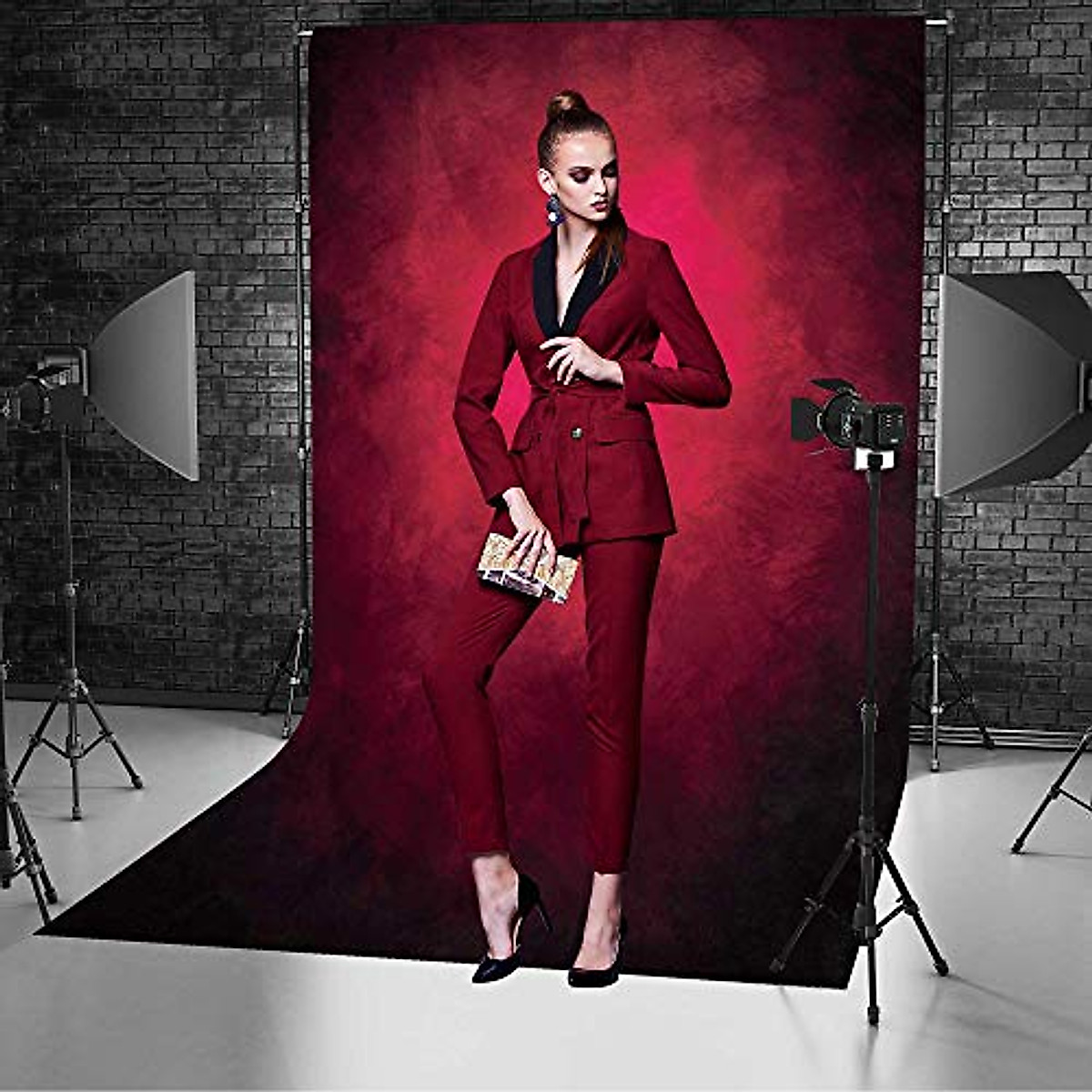 Haboke 5X7ft Durable Soft Fabric Abstract Red Portrait Photography Backdrops for Photo Shoot Studio Booth Props