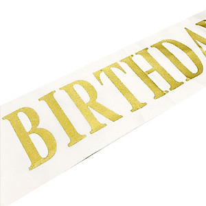 Dadam Birthday Sash for Girls White Satin Birthday Girl Sash with Gold Glitter Lettering Party Favors, Supplies and Decorations