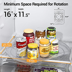 LAMU Lazy Susan Organizer for Refrigerator 15.4''x11'' Turntable Organizer for Fridge, Cabinet, Pantry, Kitchen Bathroom Vanity Makeup Refrigerator Organizers and Storage, Clear, Rectangle,1Pack