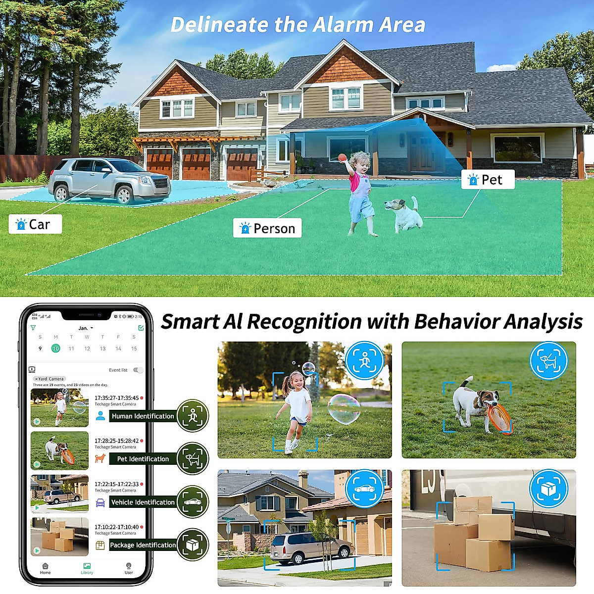 Techage Security Cameras Wireless Outdoor, Solar Cameras for Home Security Outside with AI Motion Detection, 1080P Color Night Vision, IP66 Weatherproof, 2-Way Talk, 2.4Ghz WiFi, Cloud/SD Storage