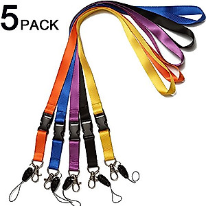 YOUOWO 5 Pack Office Neck Lanyards Detachable Buckle Enhanced Model Hook breakaway Strap lanyard for ID Badge,Key,women men Phones USB Whistles Nylon Black,blue,yellow,orange,purple