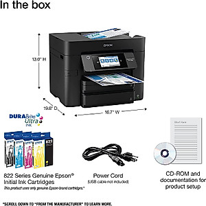 Epson Workforce Pro WF-4833 Wireless Color All-in-One Inkjet Printer, Black - Print Scan Copy Fax - 4.3" Touchscreen LCD, 25 ppm, 4800 x 2400 dpi, Auto 2-Sided Printing, 50-Sheet ADF, USB, Ethernet