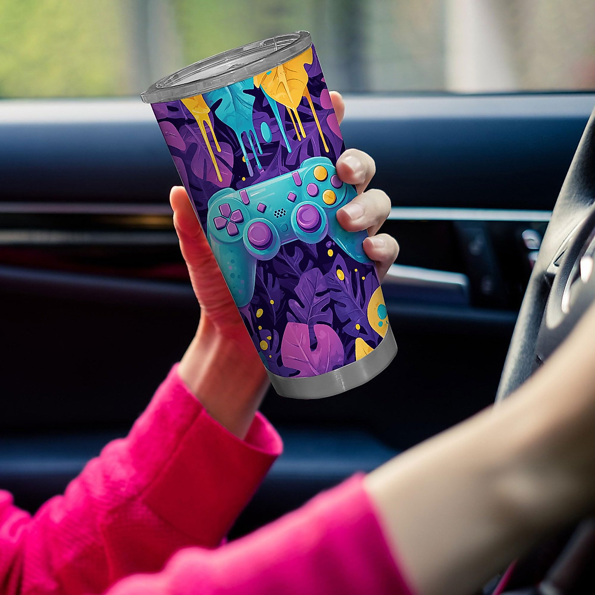 FOCIUZTA 20oz Tumbler with lid, Insulated Cup, Travel Coffee Mug, Ideal for Easter, Gaming Enthusiast, Mother’s Day, Birthday Gifts, Tropical Gaming Design