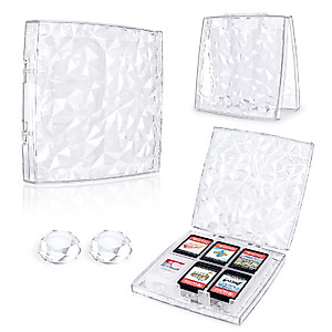 DLseego Clear Crystal Game Card Case For Regular Switch / Lite / OLED, 11 Slots Game Cards Holder 2 SD Card Slots, Sparkle Portable Game Card Storage Cartridge Box with 2PCS Diamond Thumb Grips