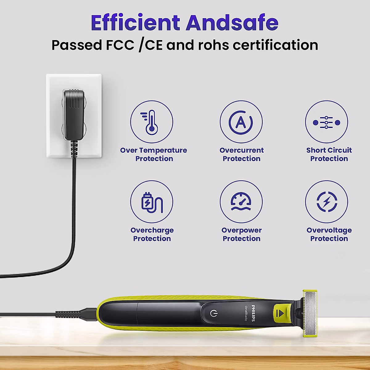 Electric Shaver 4.3V Adapter Power-Supply Cord, Shaver Charger Power Cord for Philips A00390 4.3V 70mA for Philips Norelco oneblade Charger QP2520 Compatible with QP2520/90, QP2520/70, QP2520/72