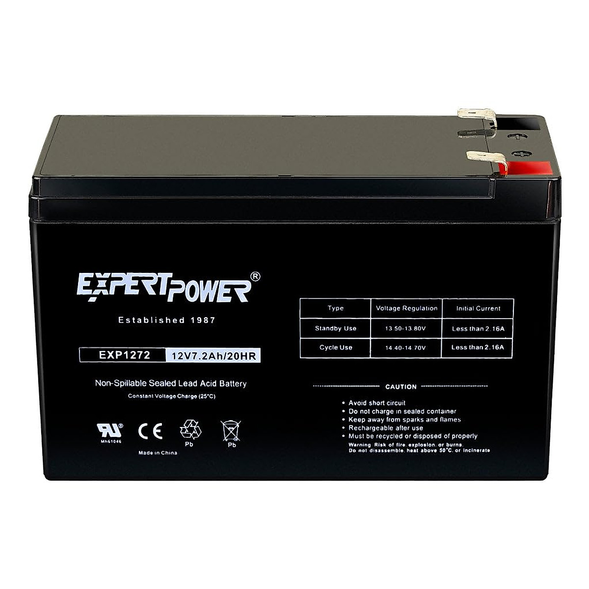 ExpertPower® 12V 7.2AH Sealed Lead Acid (SLA) Rechargeable Battery for Security Alarm System With F2 Terminals || EXP1272