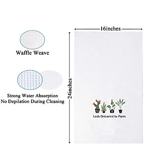 PXTIDY Plant Lover Gifts Funny Kitchen Towel Easily Distracted by Plants Flour Sack Towel Kitchen Dish Towel Plants Gifts for Gardeners Crazy Plant Lady Gifts