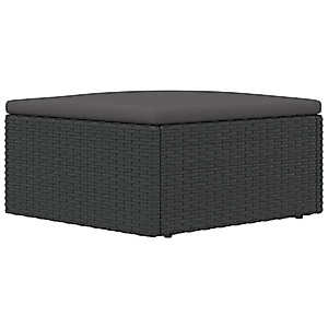 Makastle Outdoor Ottoman Patio Footstool Foot Rest Small Seat Furniture with Soft Cushion, All-Weather Patio Footrest for Garden Yard Deck Poolside, Black 20.9" x 20.1" x 9.6" Poly Rattan