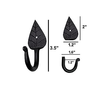 The Metal Magician Pack of 6 Coat Hooks Wall Mounted Leaf Style Single Robe Hanger Iron Blacksmith Key Holder Towel, Handbags, Hat Hanging Perfect for Bathroom, Kitchen, Living Room (Black)