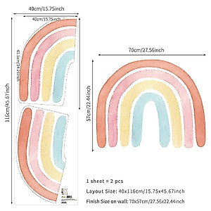 CozyDecor Large Rainbow Wall Decals for Girls Bedroom Kids Room Decor, Big Peel and Stick Wallpaper Rainbow Wall Stickers Mural for Nursery Decorations (27.56 inch W X 22.44 inch H)