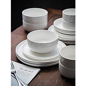 Kanwone Porcelain Bowl Set - 32 Ounce for Cereal, Salad and Soup, Microwave and Dishwasher Safe - Set of 6, White